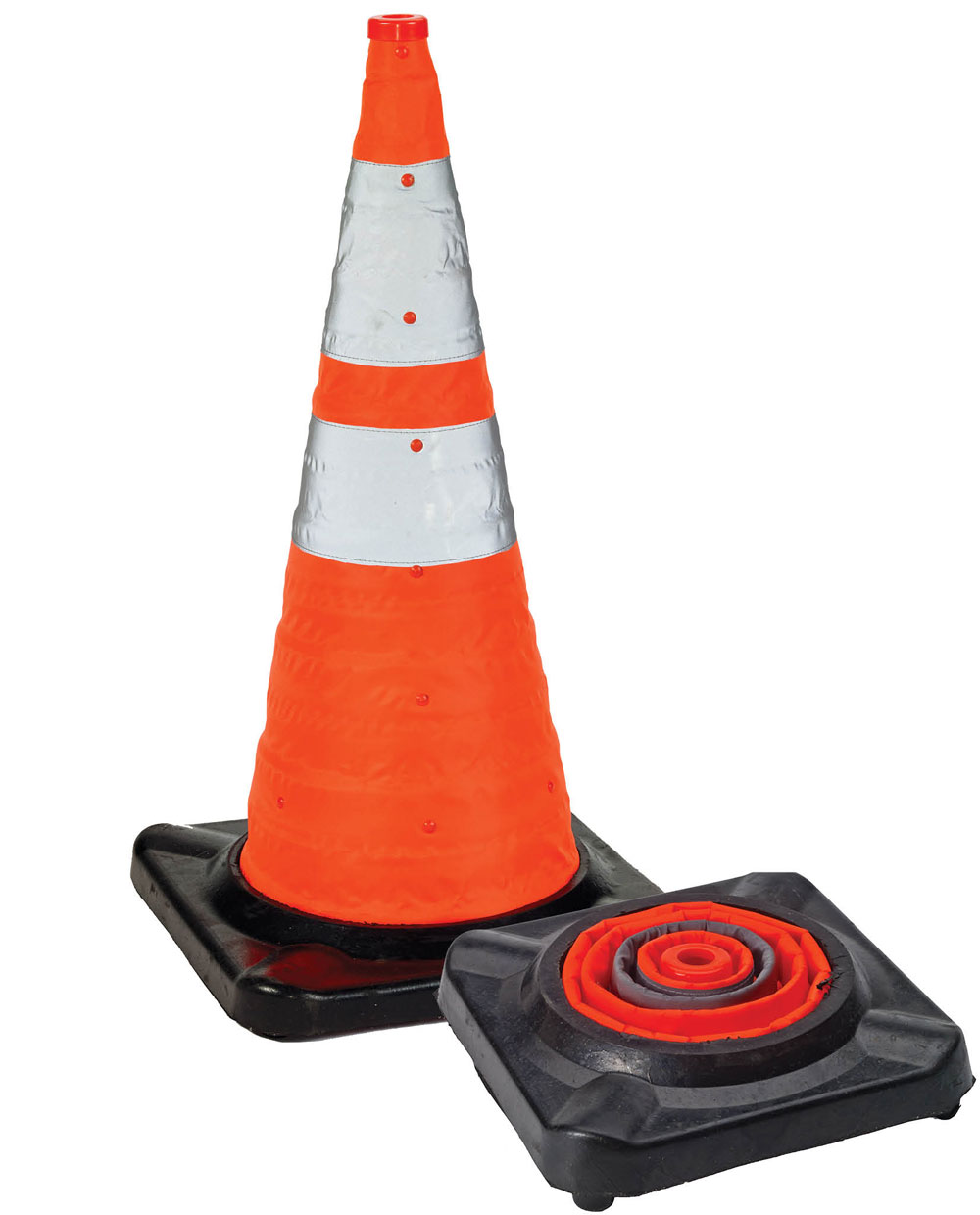 28" Collapsible Traffic Cones with Rubber Base- 3Pk